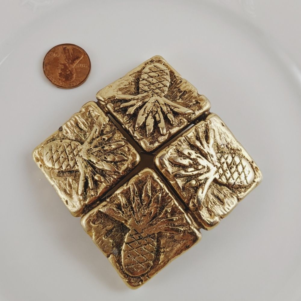 Vintage Vendome Gold Mosaic Pineapple Brooch Pin - Gem